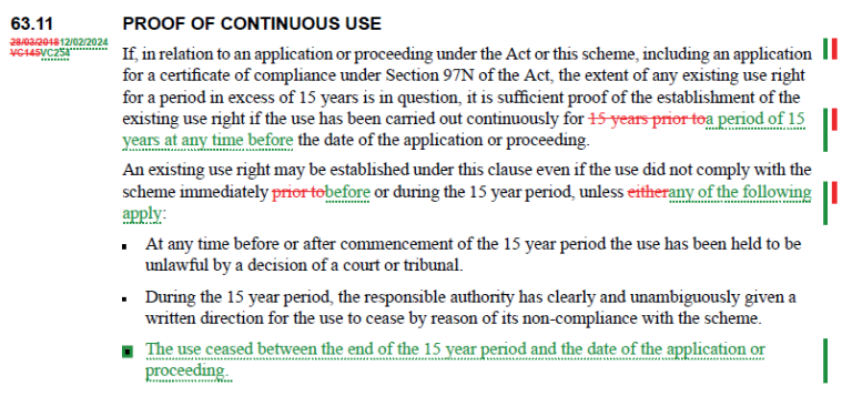 Amendment VC254 - Major changes to existing use rights under Clause 63. ...